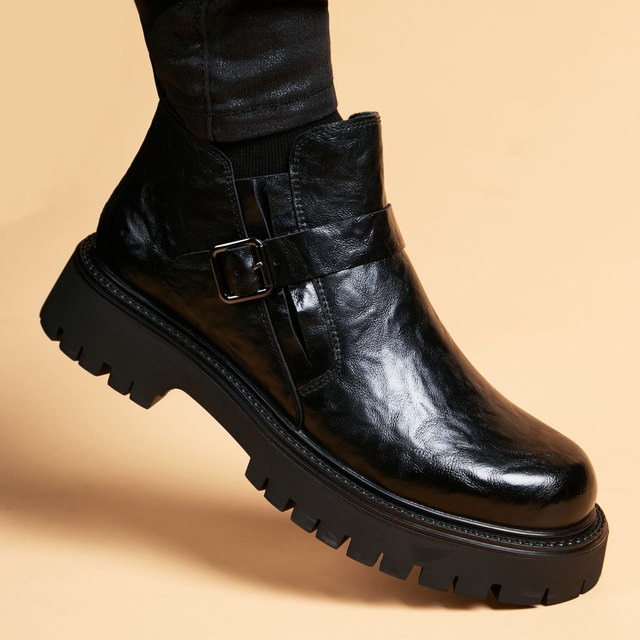 New style Martin boots men's genuine leather thick-soled British style ...