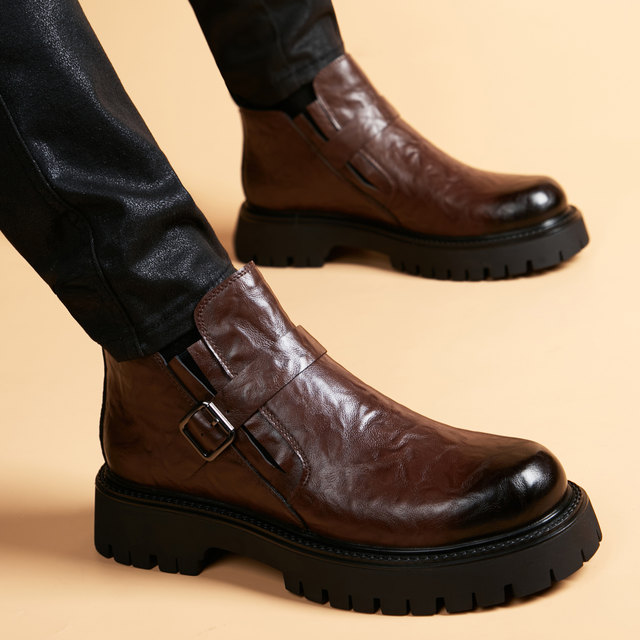 New style Martin boots men's genuine leather thick-soled British style ...