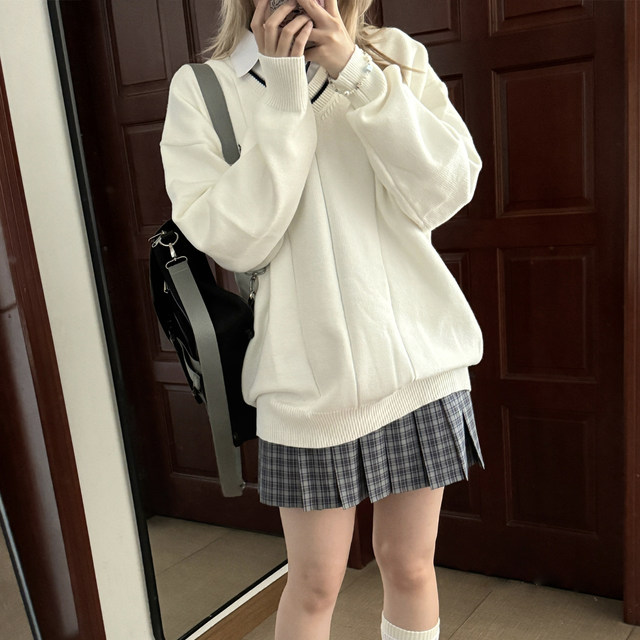 Huaqianzhu original Kawana high sweater JK white navy pullover knitted ...