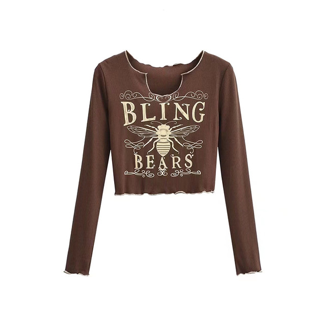 American midriff-baring long-sleeved T-shirt for women, summer design ...