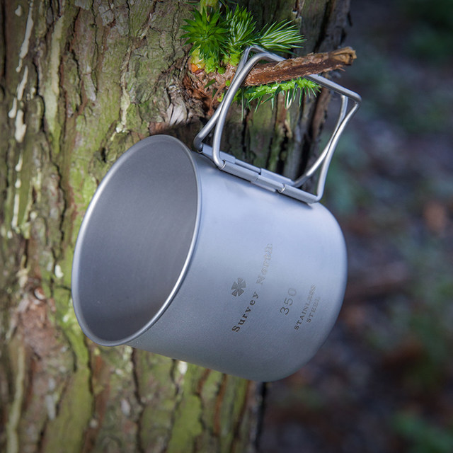 Outdoor titanium mug picnic camping cup portable foldable handle anti ...