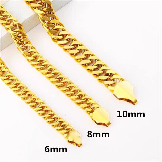 Imitation sand gold necklace men's 24K gold-plated long-lasting riding ...