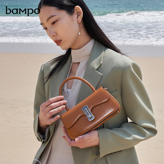 BAMPO Banpo genuine leather handbag women's shopping mall same texture waxed cowhide baguette ...