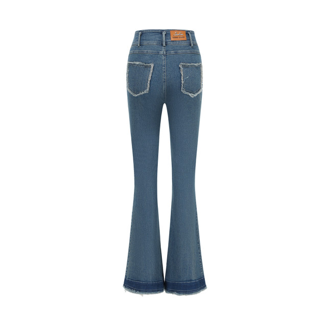 SHRO ENRO Spring and Summer New Brink Series Women's Washed Blue Micro-Roll Jeans 301469