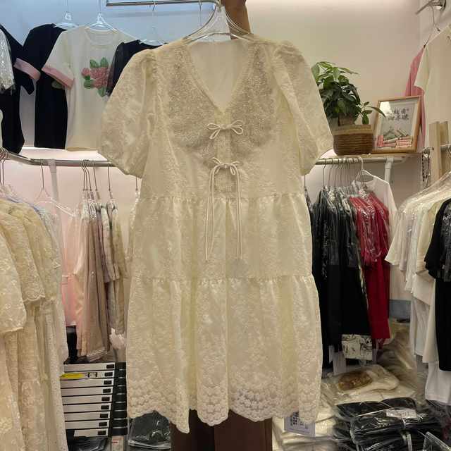 Heavy-duty Beaded White Lace Dress Women's Unique Bows National Style V ...