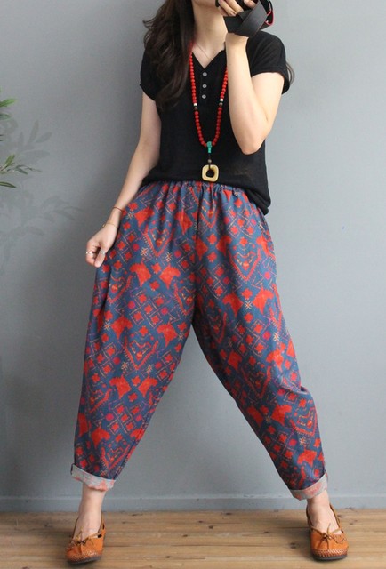 Su Ruoxi ethnic style printed harem pants for women, new summer elastic ...