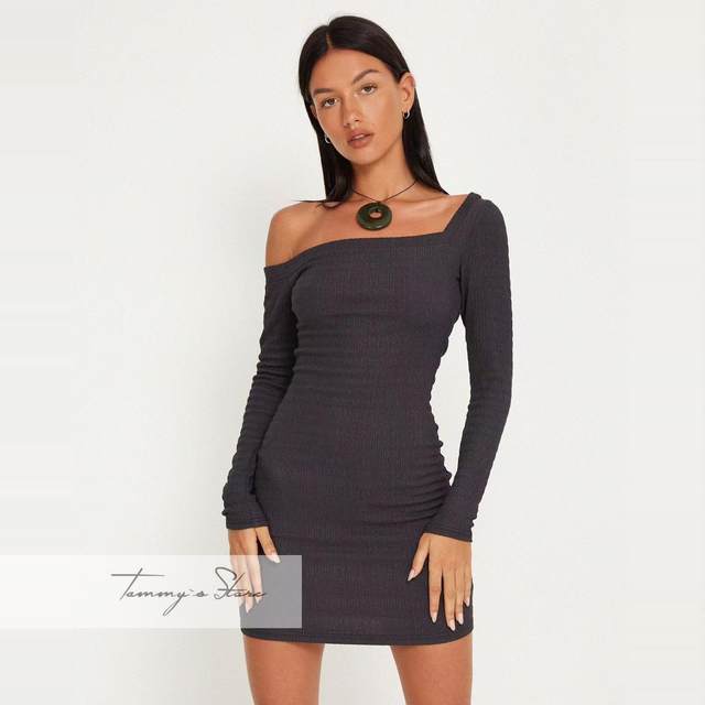 Tamijia MT one-shoulder long-sleeved body-covered dress F4-3