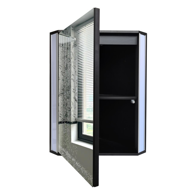 Triangular mirror cabinet with a lamp washed the wall corner of the ...