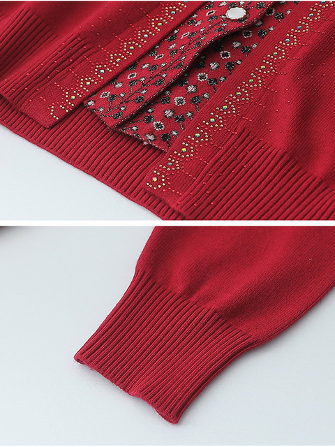 Grandma autumn sweater new style elderly women casual lapel fake two ...