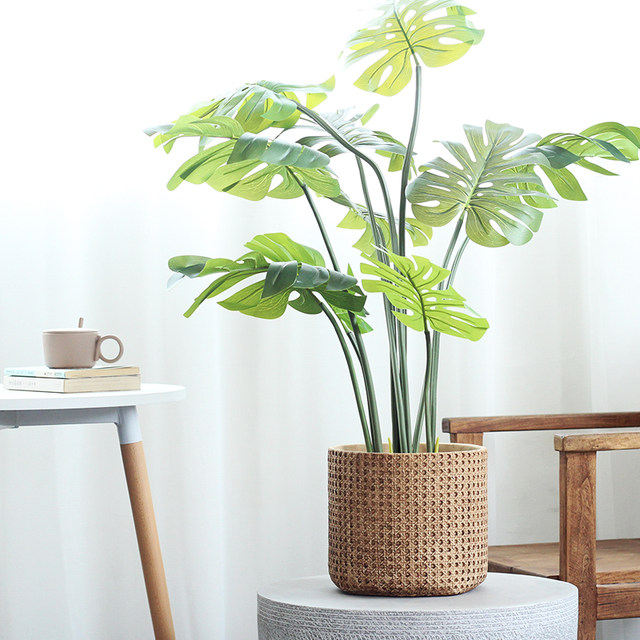 Living room imitation woven cement large flower pot ceramic rattan ...