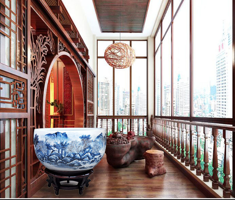 Hand-painted treasure bonsai by the famous artist Wu Guojun, Dezhen ceramic fish tank, turtle ...