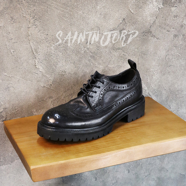You100 retro washed British round toe brogue carved men's trendy casual ...