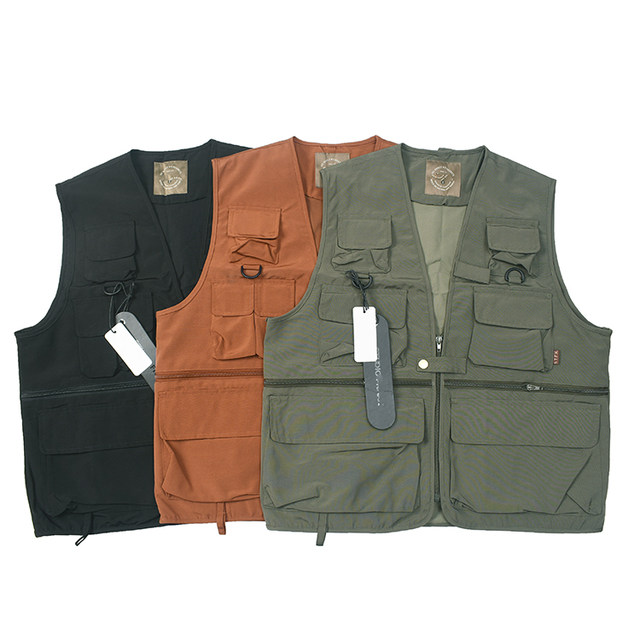 Mountain style waistcoat, Japanese style retro multi-pocket work vest ...