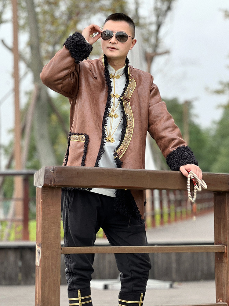 69cc Men's Tibetan Jacket - Velvet Color Block Winter Coat
