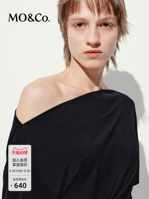 MOCO short-sleeved top 2025 summer new product with modal design feel one-length collar loose ...