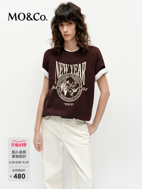 MOCO new Chinese T-shirt 2025 spring new product Flocking Printed Short ...