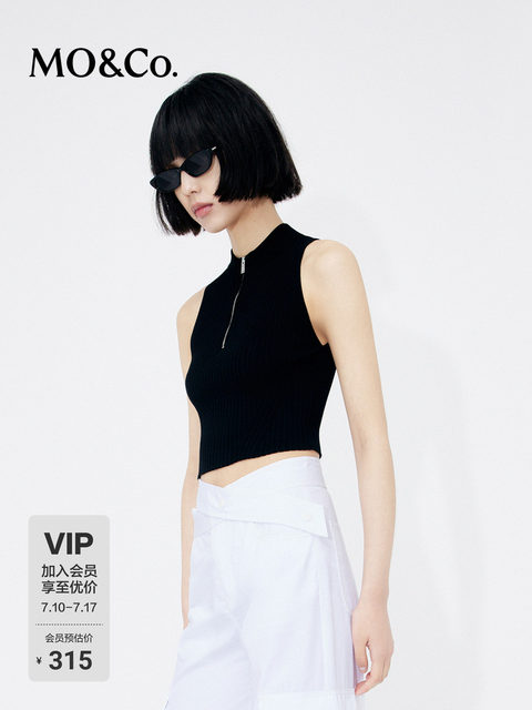 MOCO small turtleneck metal zipper short thin knit sweater shoulder cut vest top for women