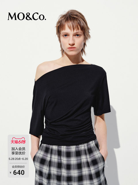 MOCO short-sleeved top 2025 summer new product with modal design feel one-length collar loose ...