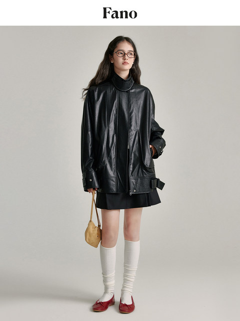 Fan Luo fashionable retro style thin leather jacket with adjustable ...