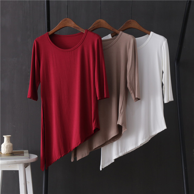 Modal T-Shirt Women's Summer Thin Soft Dance Clothing with Diagonal Hem ...