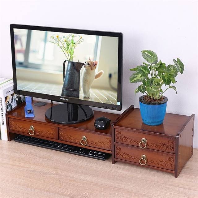 Desktop computer monitor heightening shelf bamboo solid wood ...