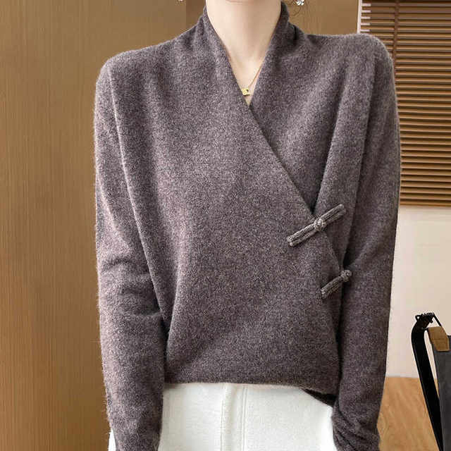 New Chinese style national style 100% cashmere sweater for women cross ...
