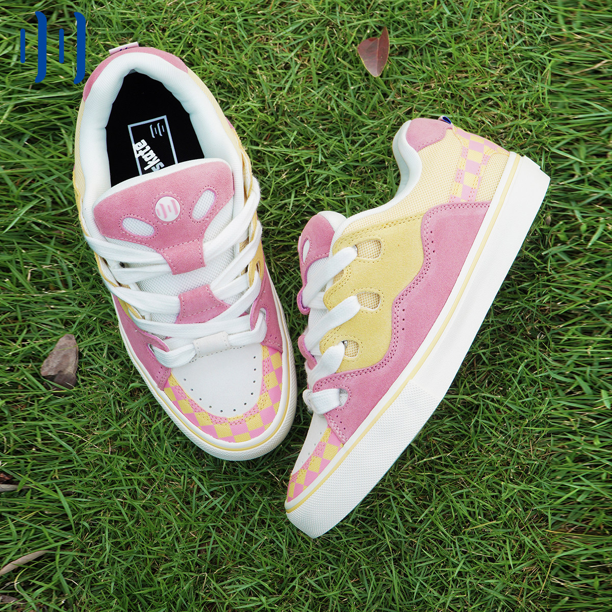 ollieskate bread shoes, milk yellow powder color checkerboard retro BAKE men's and women's ...