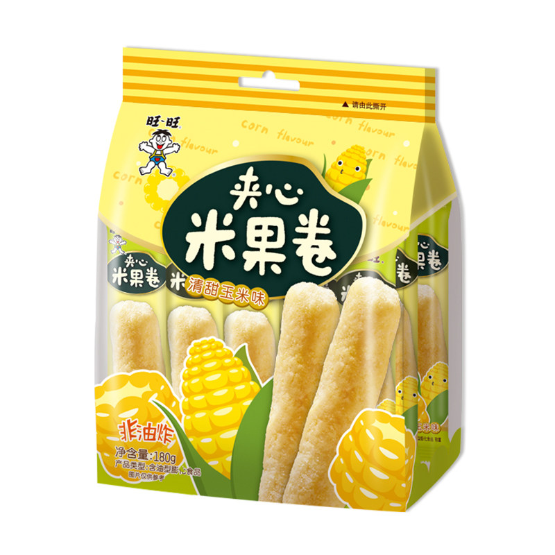 Want Want Sandwich Rice Crackers - Corn Flavored Puffed Snacks 180g Refine