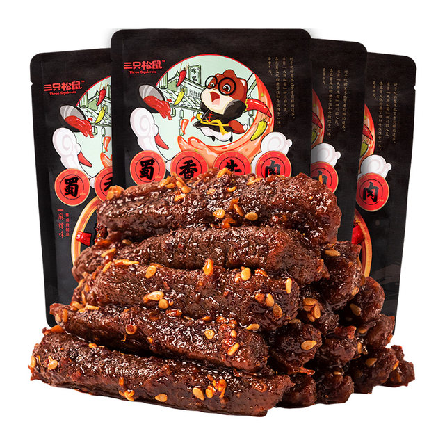 Three squirrels Shuxiang beef spicy flavor 100g*4 bags of beef strips ...