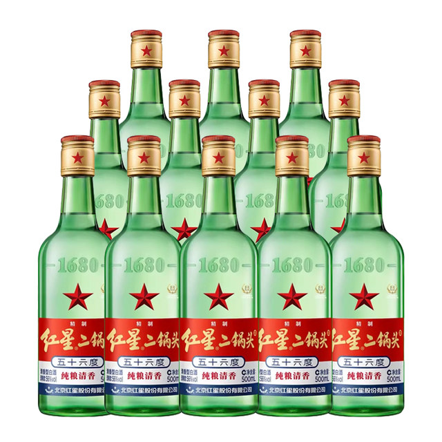 Beijing Red Star Erguotou sophomore 56 degrees green bottle 500ml*12 ...