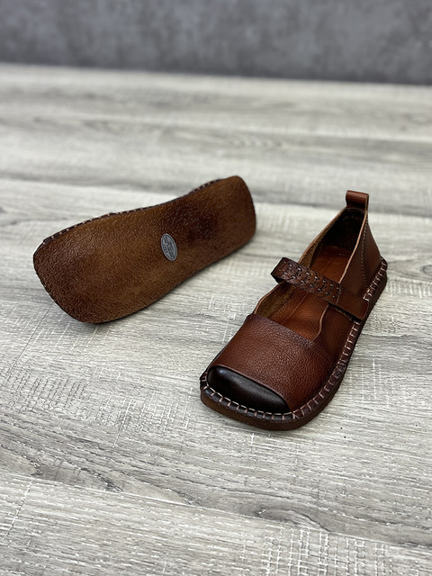 Yiliu 2025 autumn new genuine leather flat-sole one-length strap ...