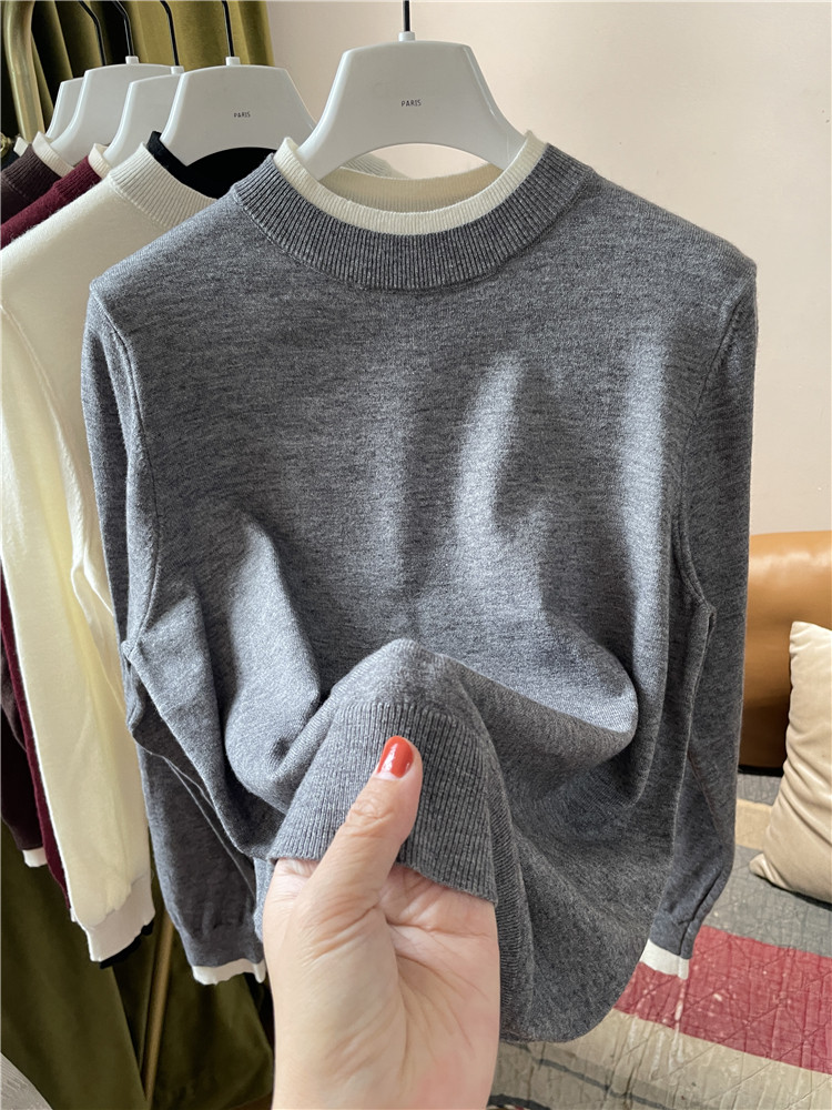 Double-layer collar fake two-piece color-blocking contrasting half-high ...