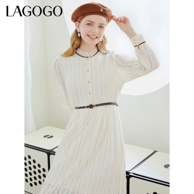Lagogo Lagogu autumn and winter new temperament fairy skirt beige slim ...