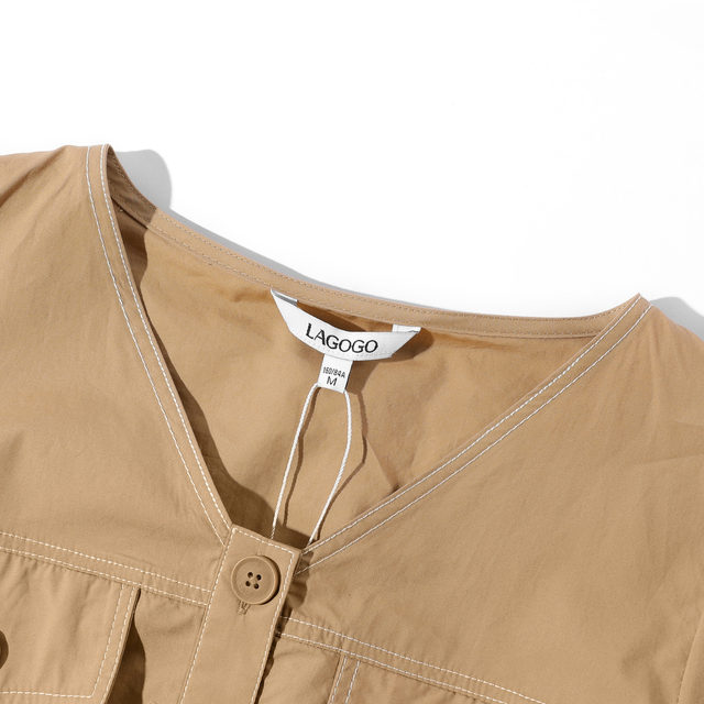 Lagogo Lagogo Maillard pure cotton dress women's 2024 summer new V-neck A-line puff sleeve retro ...