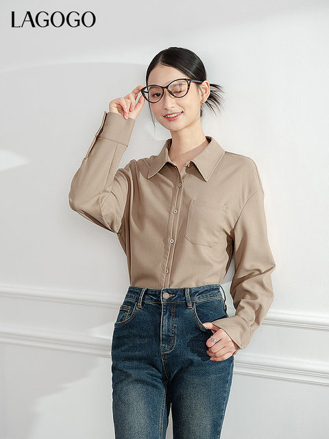 LAGOGO stretch shirt for women Lagugu Valley 2024 new style lapel ...
