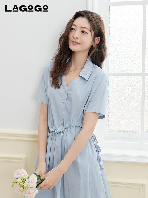 LAGOGO temperament V-neck white dress for women Lagugu Valley 2025 summer new loose design skirt