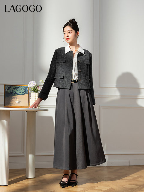 LAGOGO wool-containing temperament small fragrance jacket for women ...