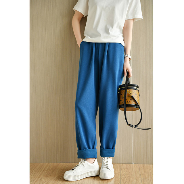 Naturally produced commuting solid color design basic elastic waist ...