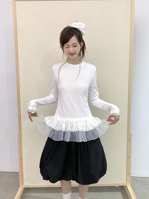 Nanxi Double Lace Long Sleeve T-shirt Top with Autumn and Winter Sweet ...