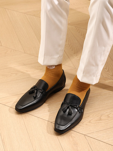 Italian small square-head leather shoes men's genuine leather business ...