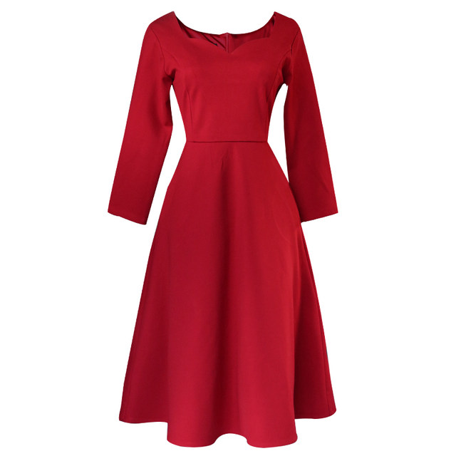 Red dress skirt Spring and autumn 2022 new women's retro nine -point ...