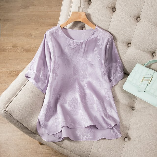 Commuting summer silk satin crown crepe T-shirt for women's mulberry ...