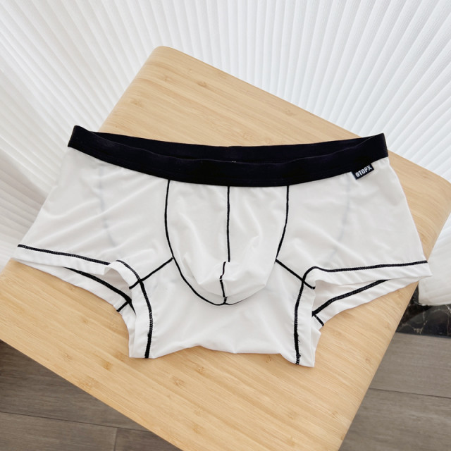 2 Pack Men's Underwear Boxers Low Waist Narrow Edge Sexy Ice Silk Thin ...