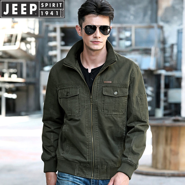 JEEP Jeep Jacket Men's Spring and Autumn Stand Collar Pure Cotton ...