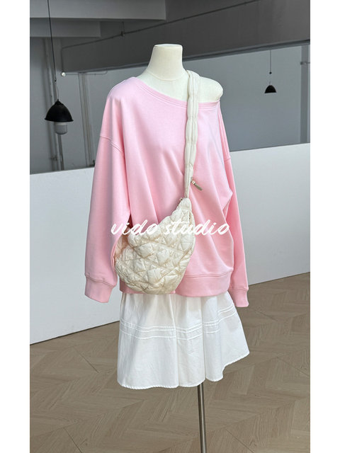 Sun Qianyi Mengling Celebrity Same Gray Side-Shoulder Pullover ...