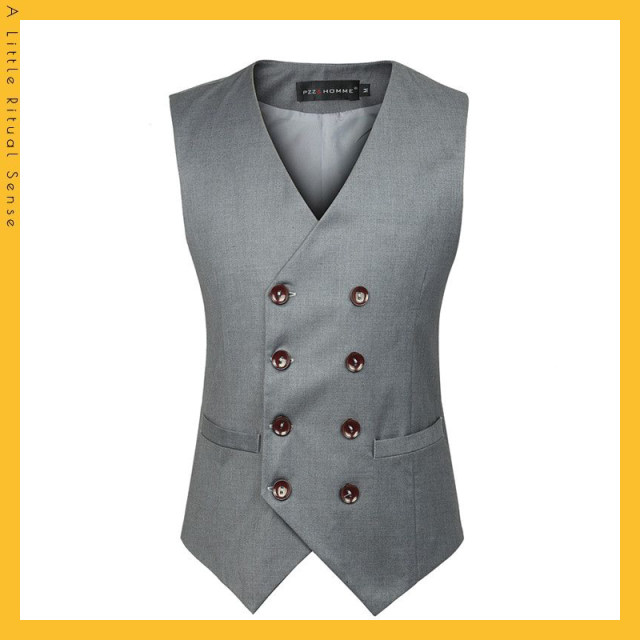British double-breasted suit vest men's business banquet casual solid ...