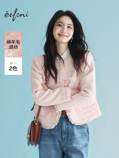 Evely handmade wool wool shiny silk tweed jacket for women 2025 spring ...