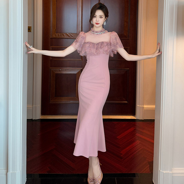 Pink fishtail dress for women summer 2024 new style light luxury high ...