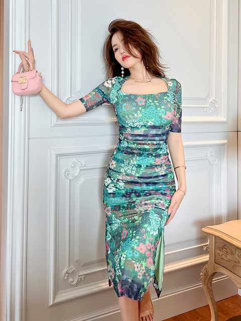 Summer beautiful small fresh and chic floral dress female slimming lady ...