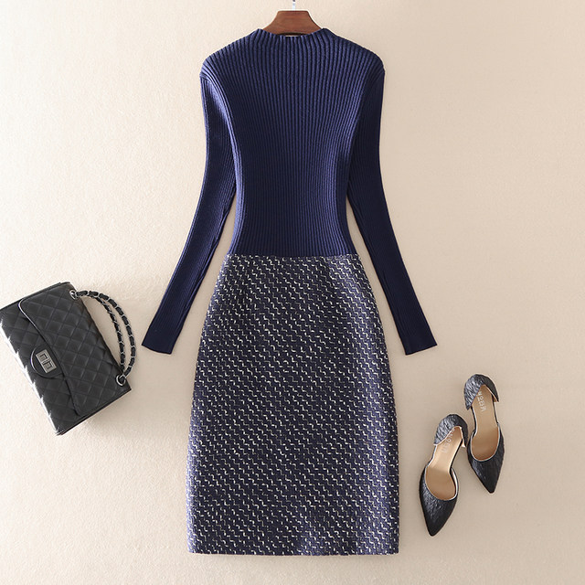 Off-code clearance high-end temperament women's mid-length slim-fitting patchwork hip-hugging ...